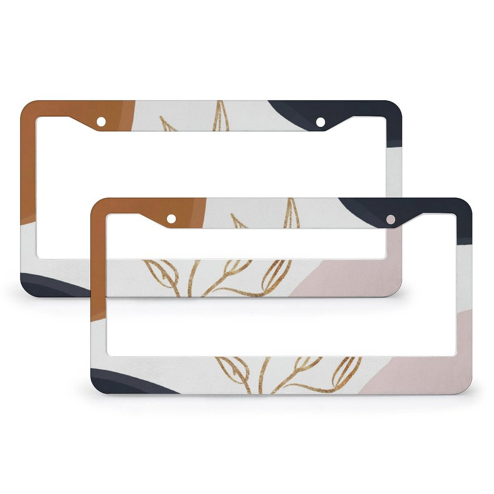 Navy Blue Beige Floral License Plate Frame - 2 Pack Aluminum License ...