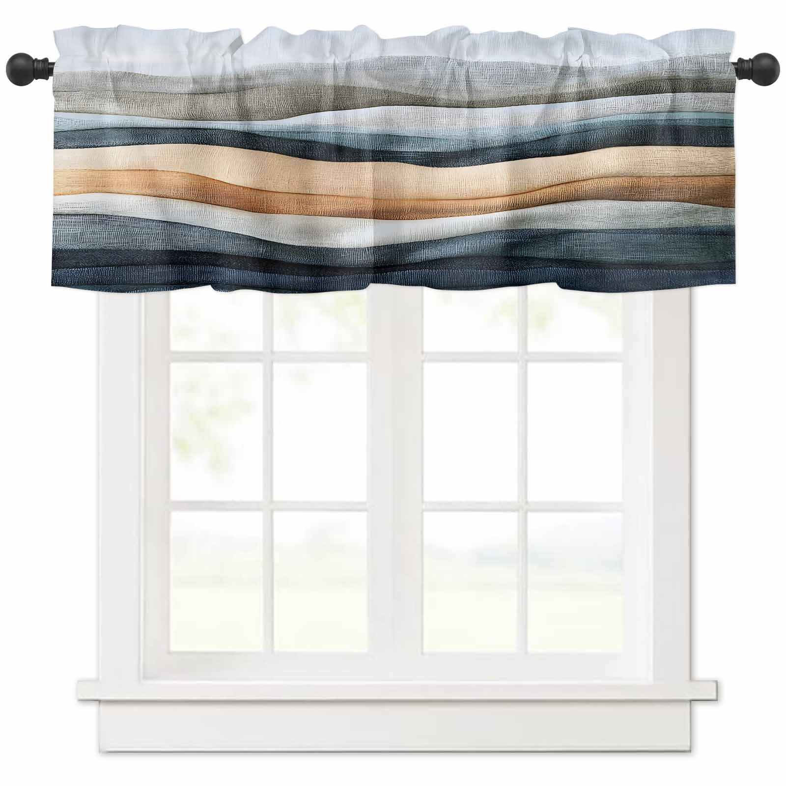 Navy Blue Beige Ombre Valances for Windows Farmhouse Kitchen Curtains ...