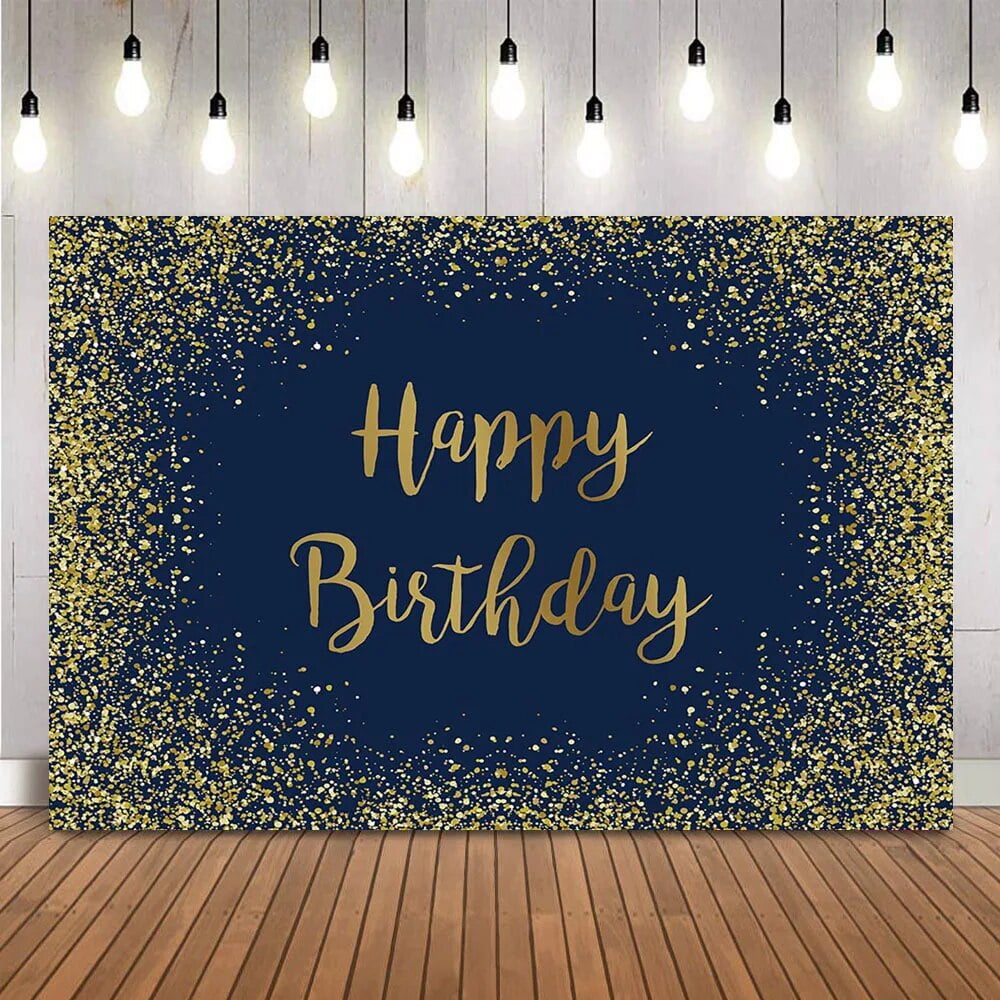 Navy Blue Birthday Backdrop Gold Glitter Happy BIrthday Party Decoration Adult 16th 18th 21th ...