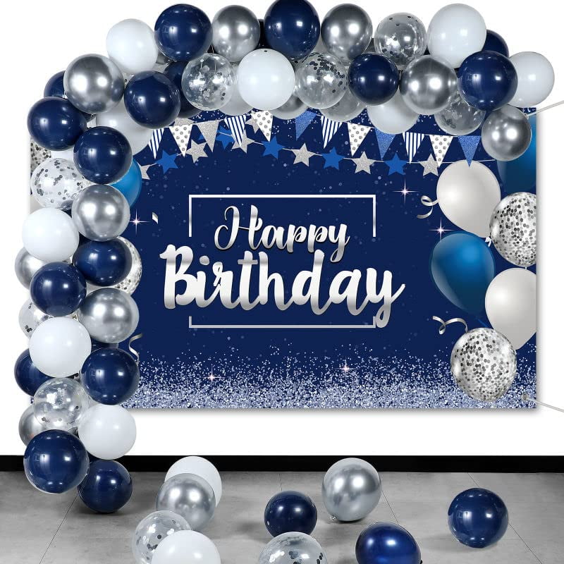 Navy Blue Birthday Confetti Balloons Kit Set 50 Pieces Blue Birthday Photography Backdrop Banner ...