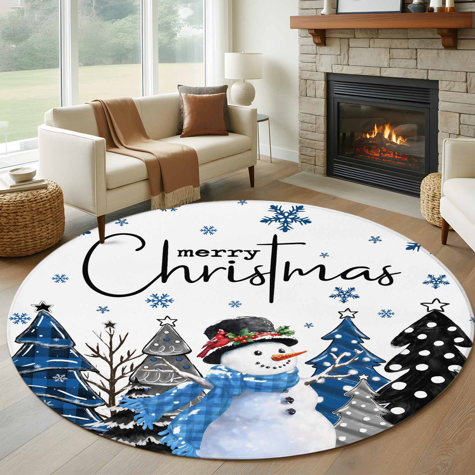 Navy Blue Black Christmas Round Area Rug 6 FT, Non Slip Bedroom Area ...