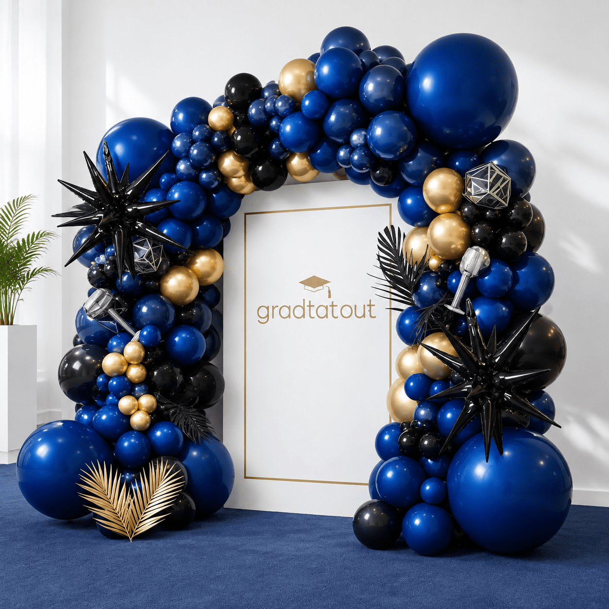 Navy Blue Black Double Stuffed Balloon Arch Kit for Graduation Birthday ...