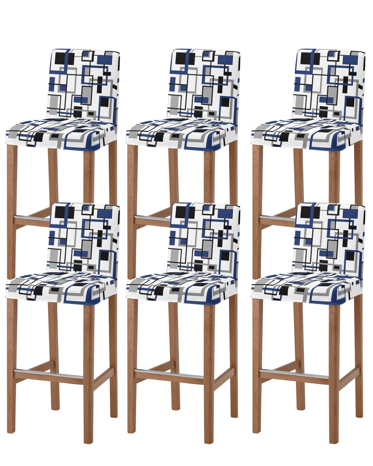 Navy Blue Black Grey Geometric Bar Stool Covers Set of 6, Middle ...