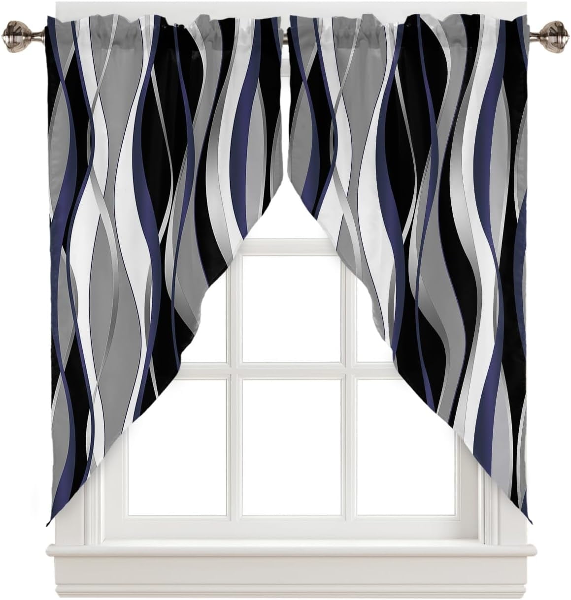 Navy Blue Black Grey Swag Valances For Windows 2 Pack Kitchen Window
