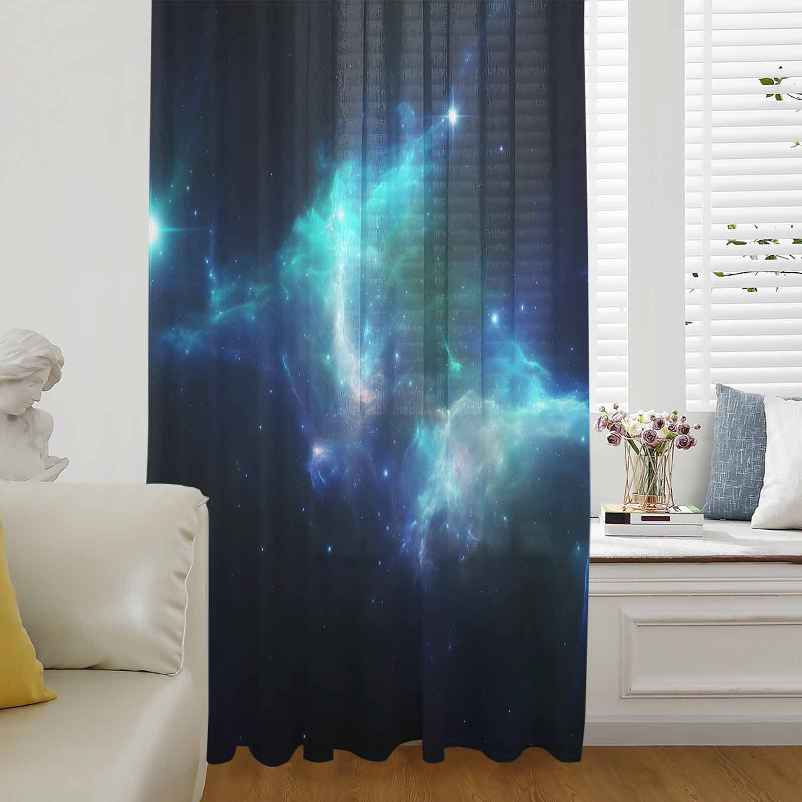 Navy Blue Black Semi Sheer Curtains Drapes for Living Room, Bedroom ...