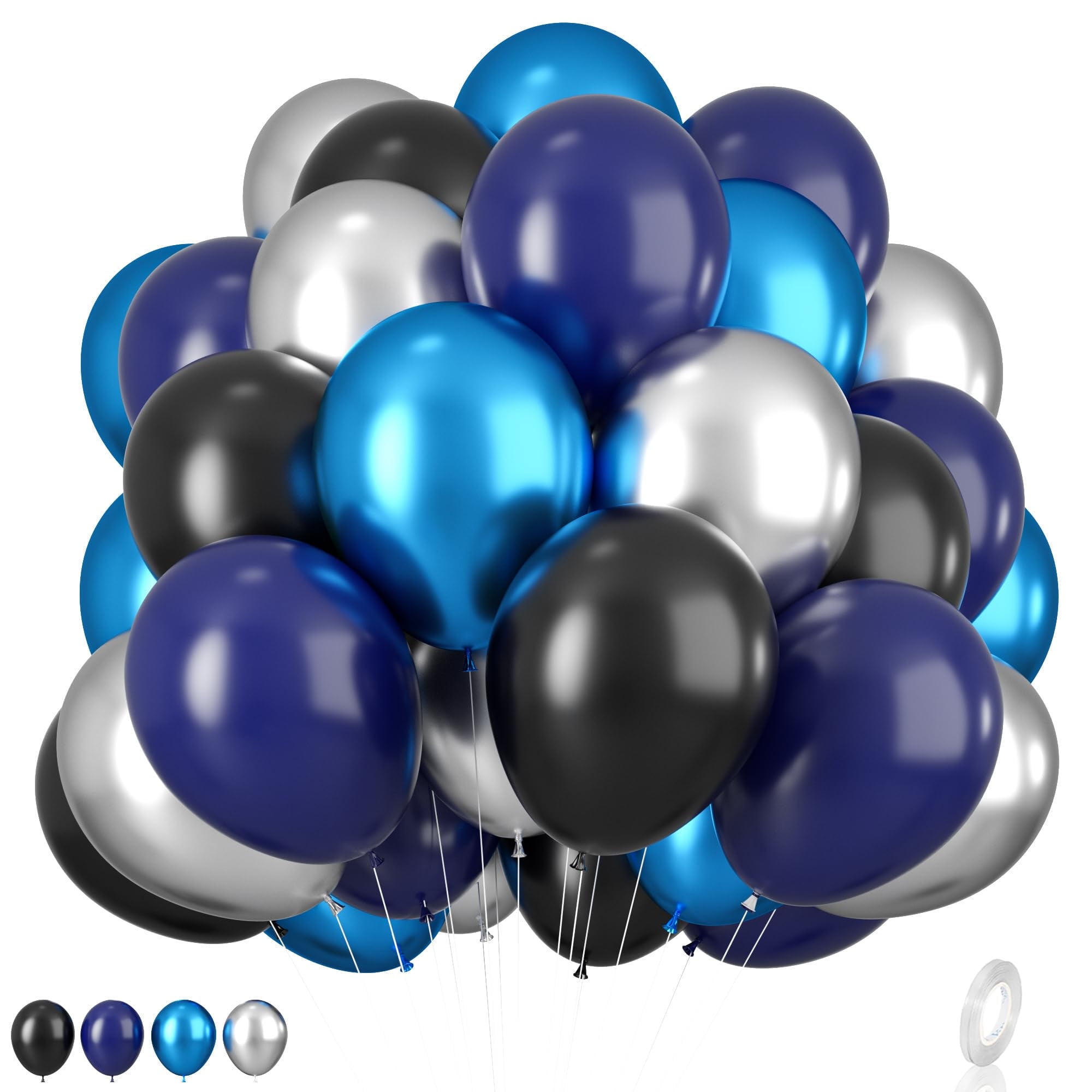 Navy Blue Black Silver Balloons,12Inch Blue Silver Balloons, Navy Blue ...