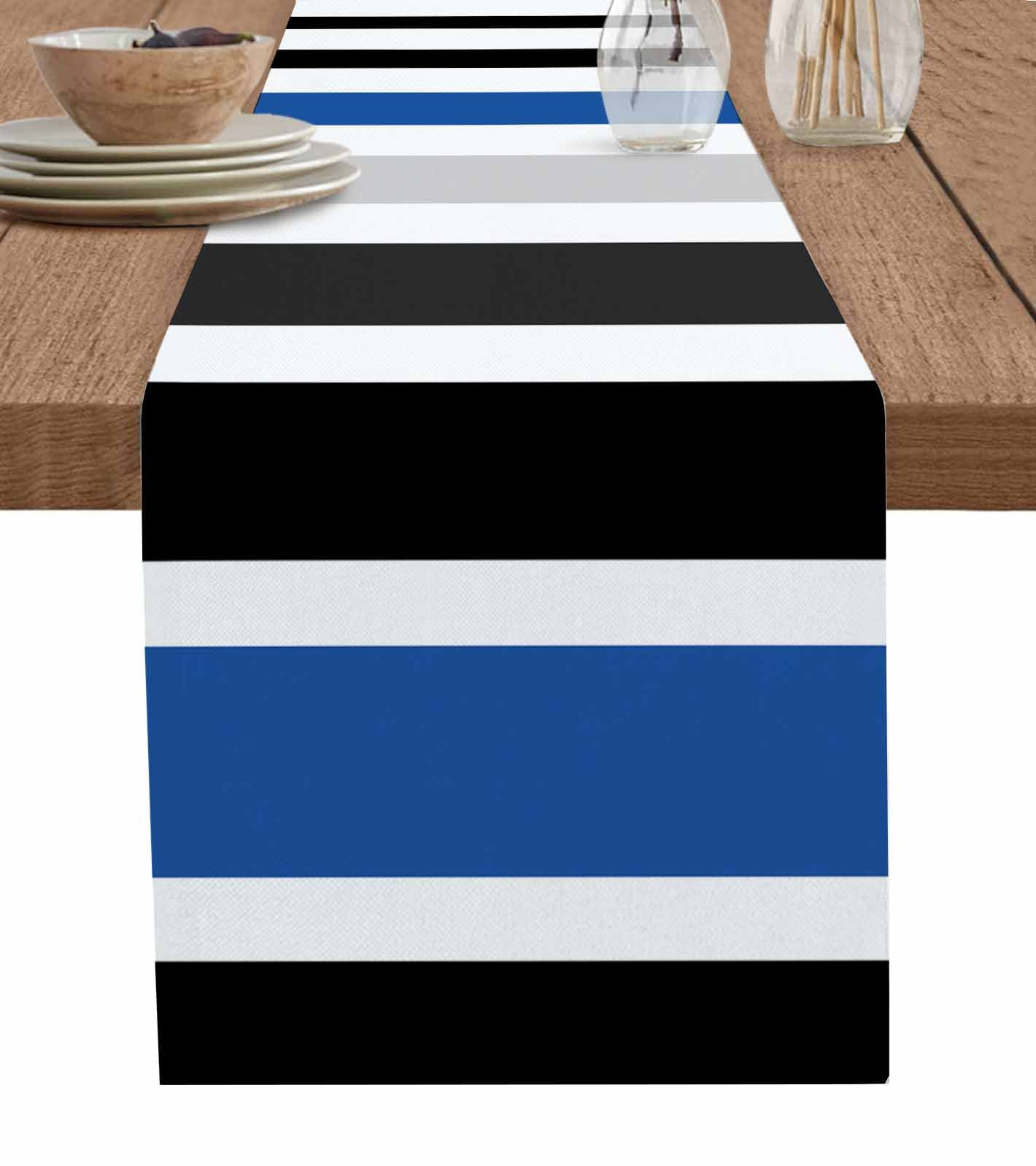 Navy Blue Black Stripe Table Runner 70 Inches, Modern Abstract Coarse ...