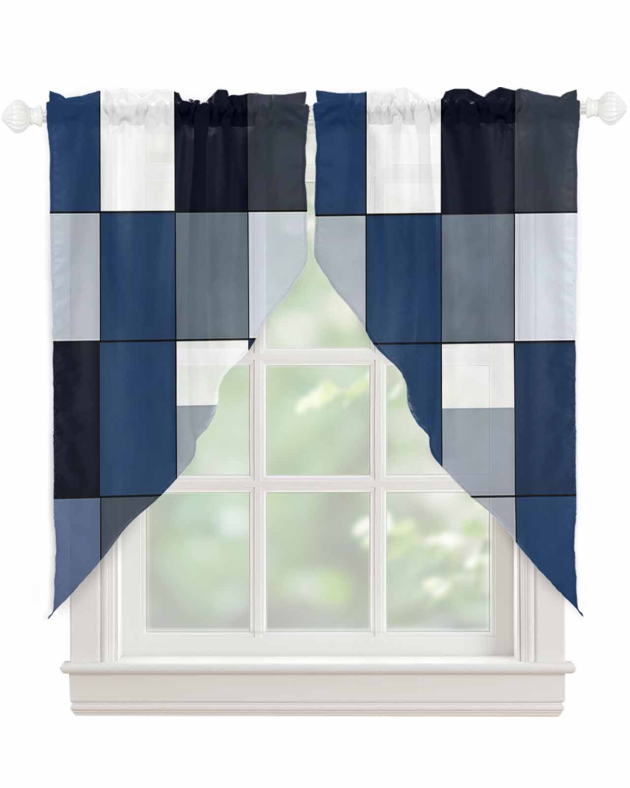 Navy Blue Black Swag Valances for Windows, Grey White Patchwork ...