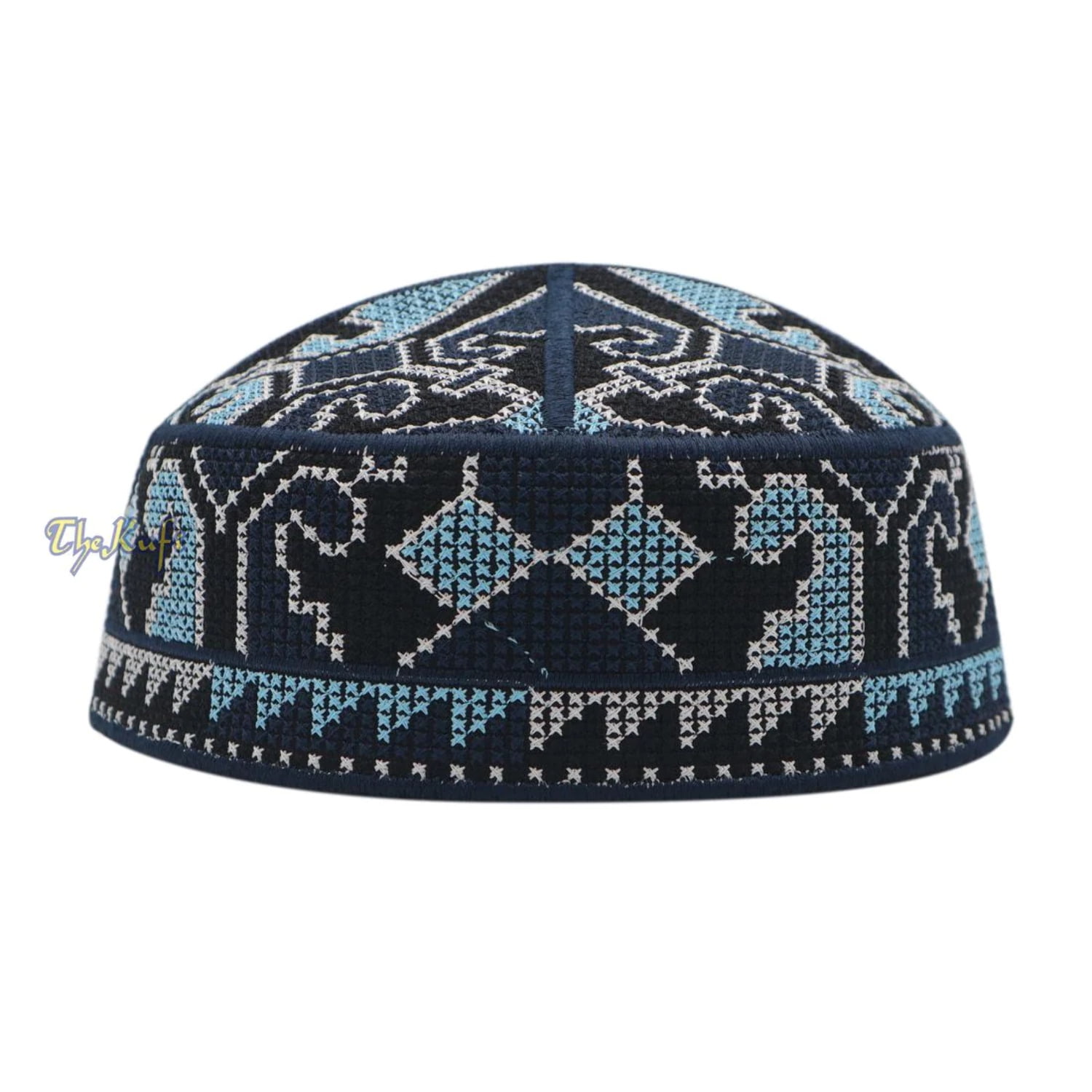Navy Blue, Black White and Light Turquoise Haji Alay Motif Embroidery ...
