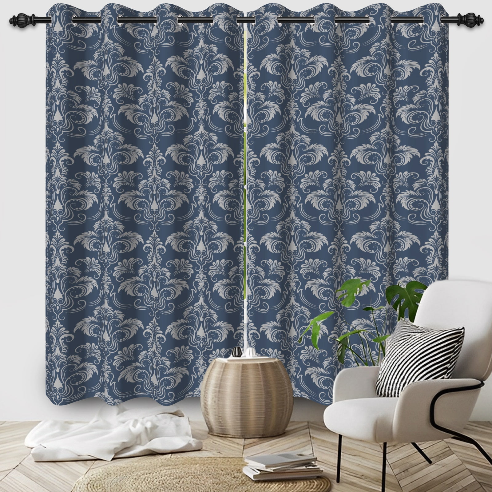 Navy Blue Blackout Curtains 2 Panels,Boho Black Out Curtains,42x63 In ...