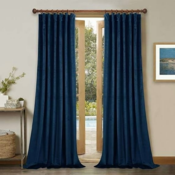 Navy Blue Blackout Curtains - Luxury Back Tab Bedroom Drapes Heat ...