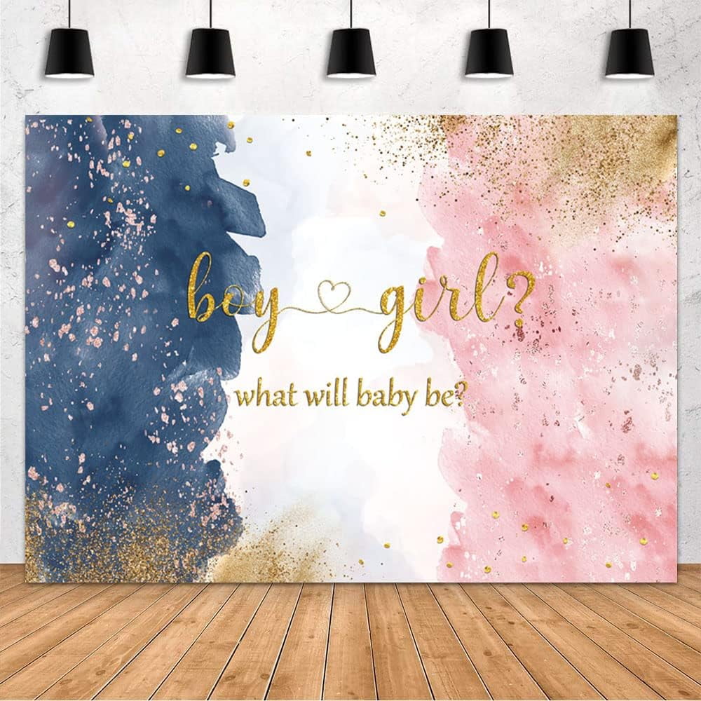 Navy Blue Blush Pink Gender Reveal Backdrop Boy or Girl Baby Shower ...