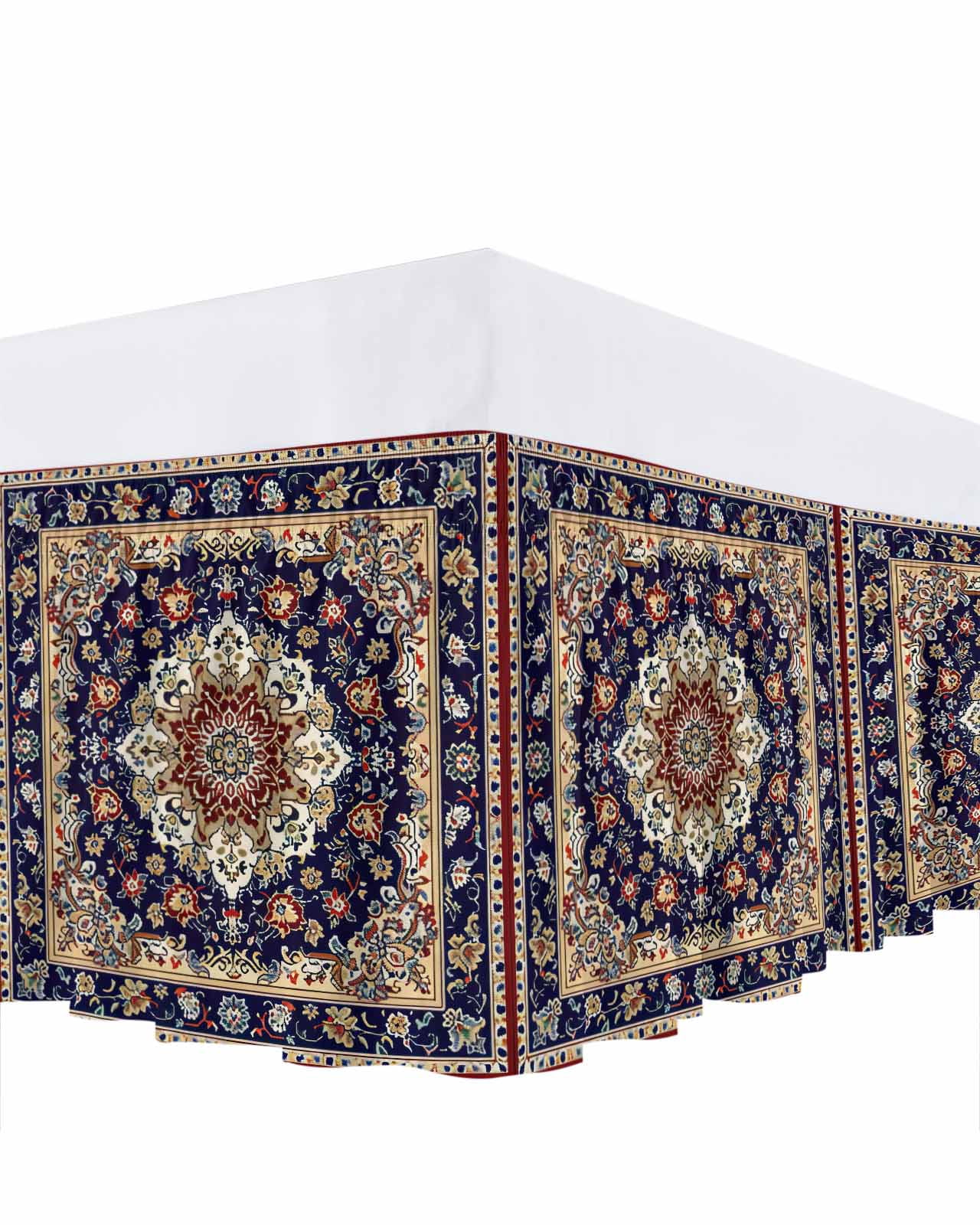 Navy Blue Boho Bed Skirt King Size, Contemporary Abstract Ethnic ...