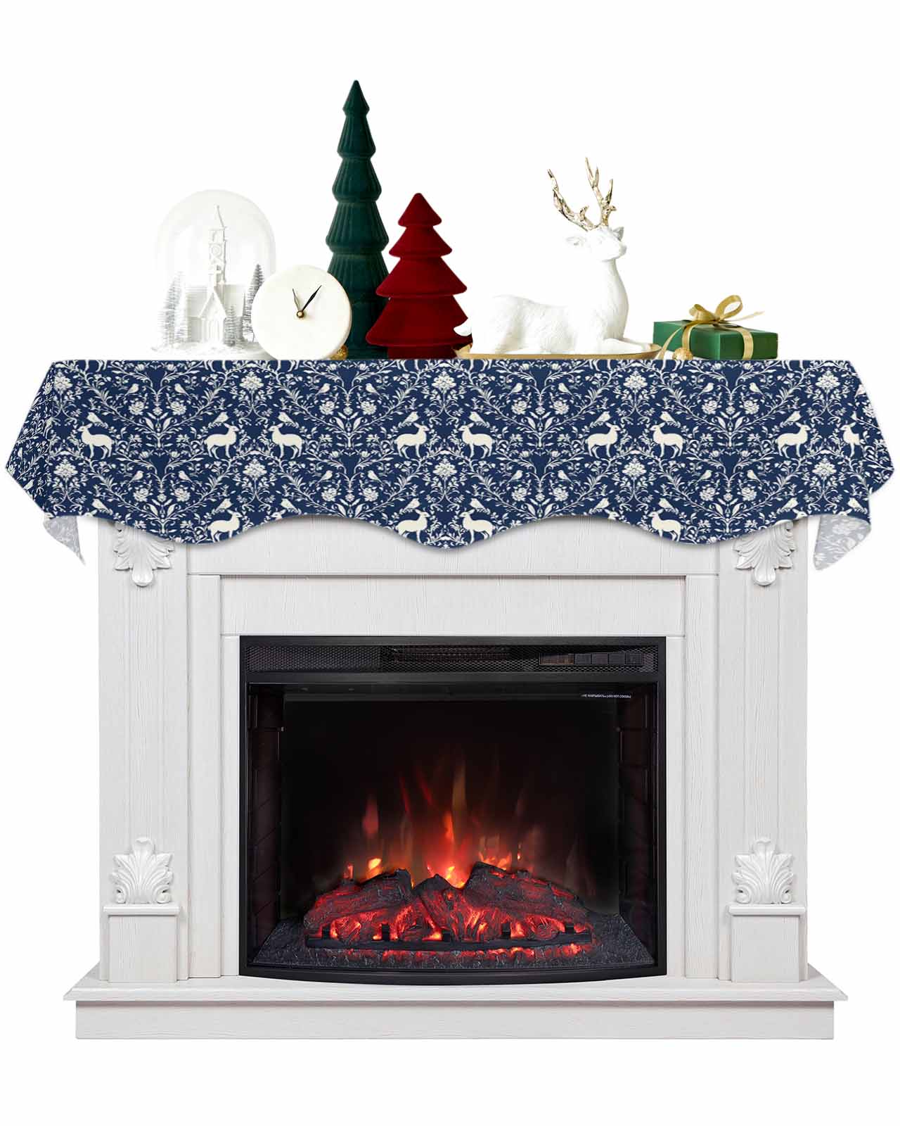 Navy Blue Boho Elk Fireplace Mantel Scarf Table Runner, Middle Century ...