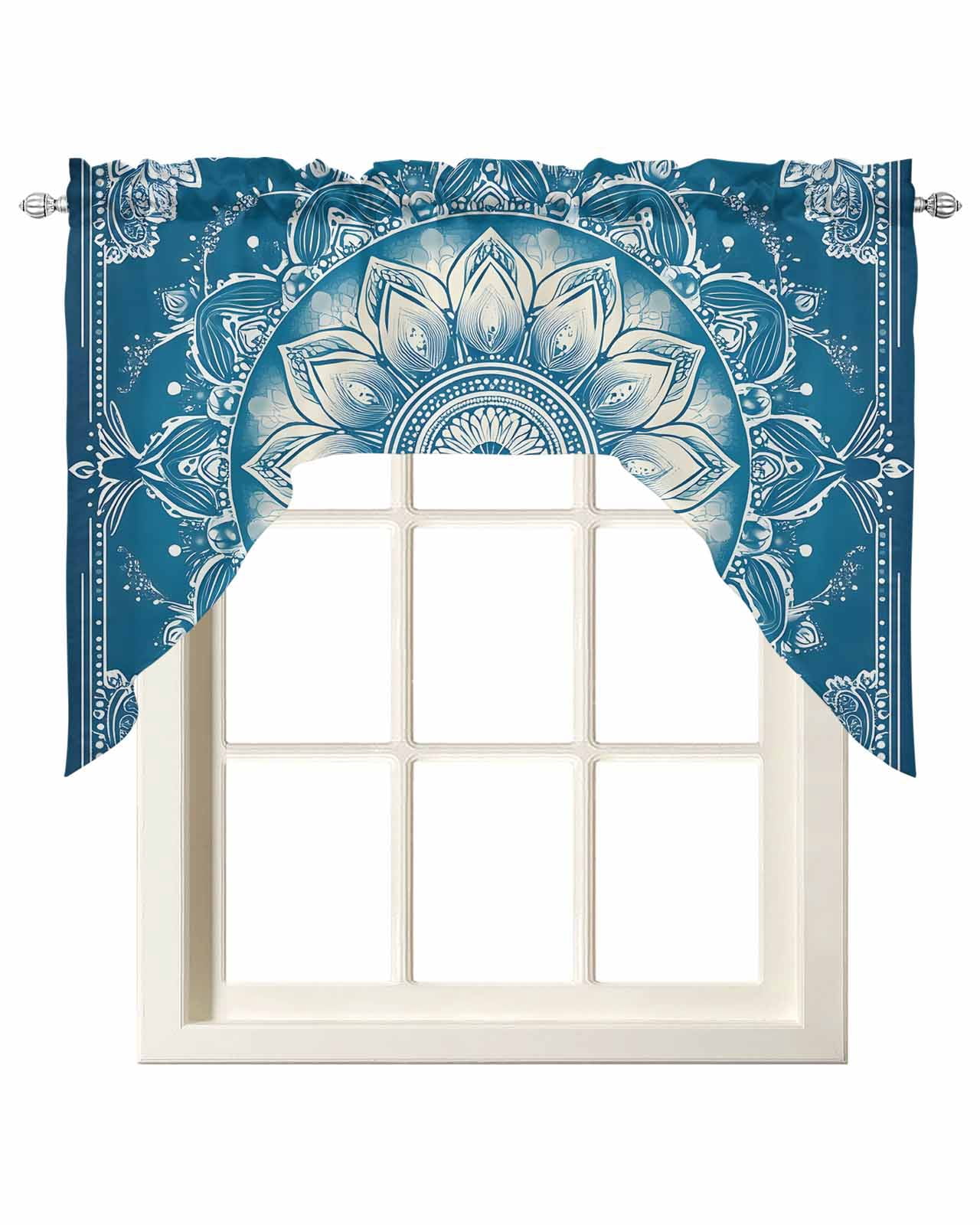 Navy Blue Boho Kitchen Curtains Swag Valance for Windows/Bathroom/Cafe ...