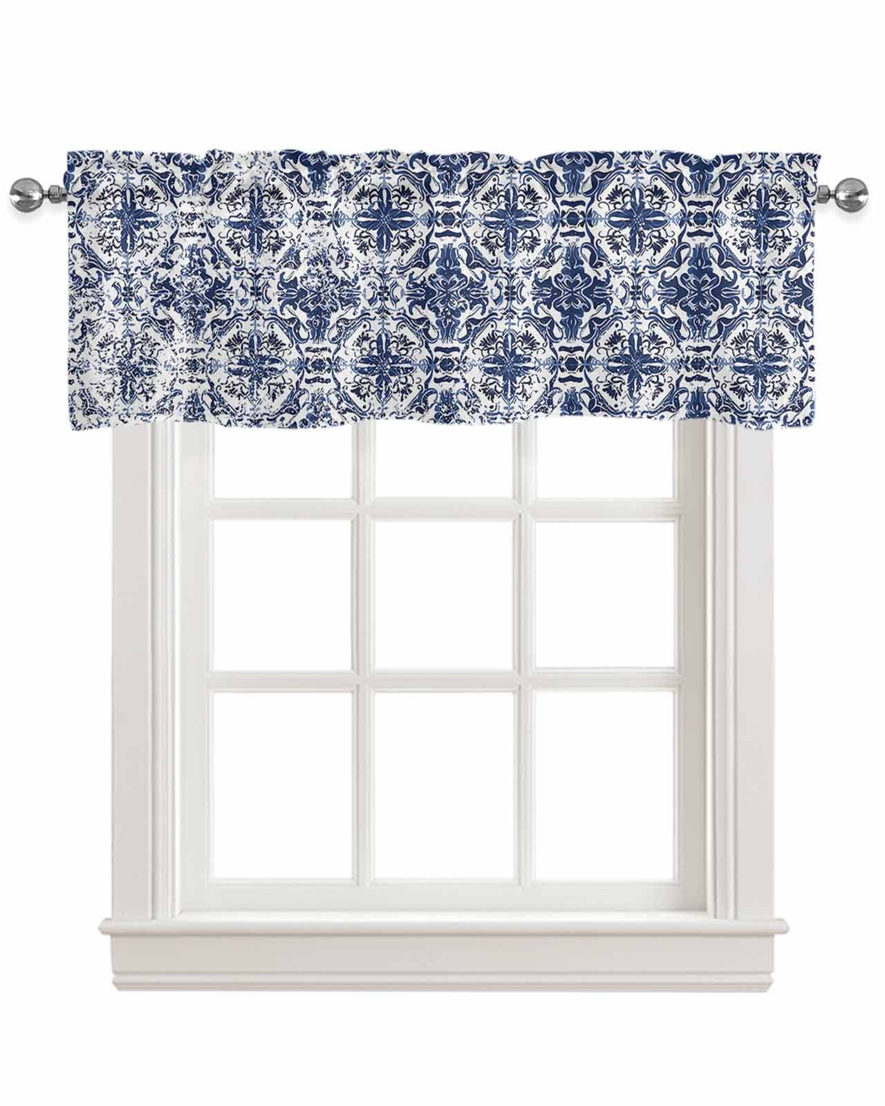 Navy Blue Boho Linen Curtain Valance for Bedroom/Bathroom/Kitchen ...