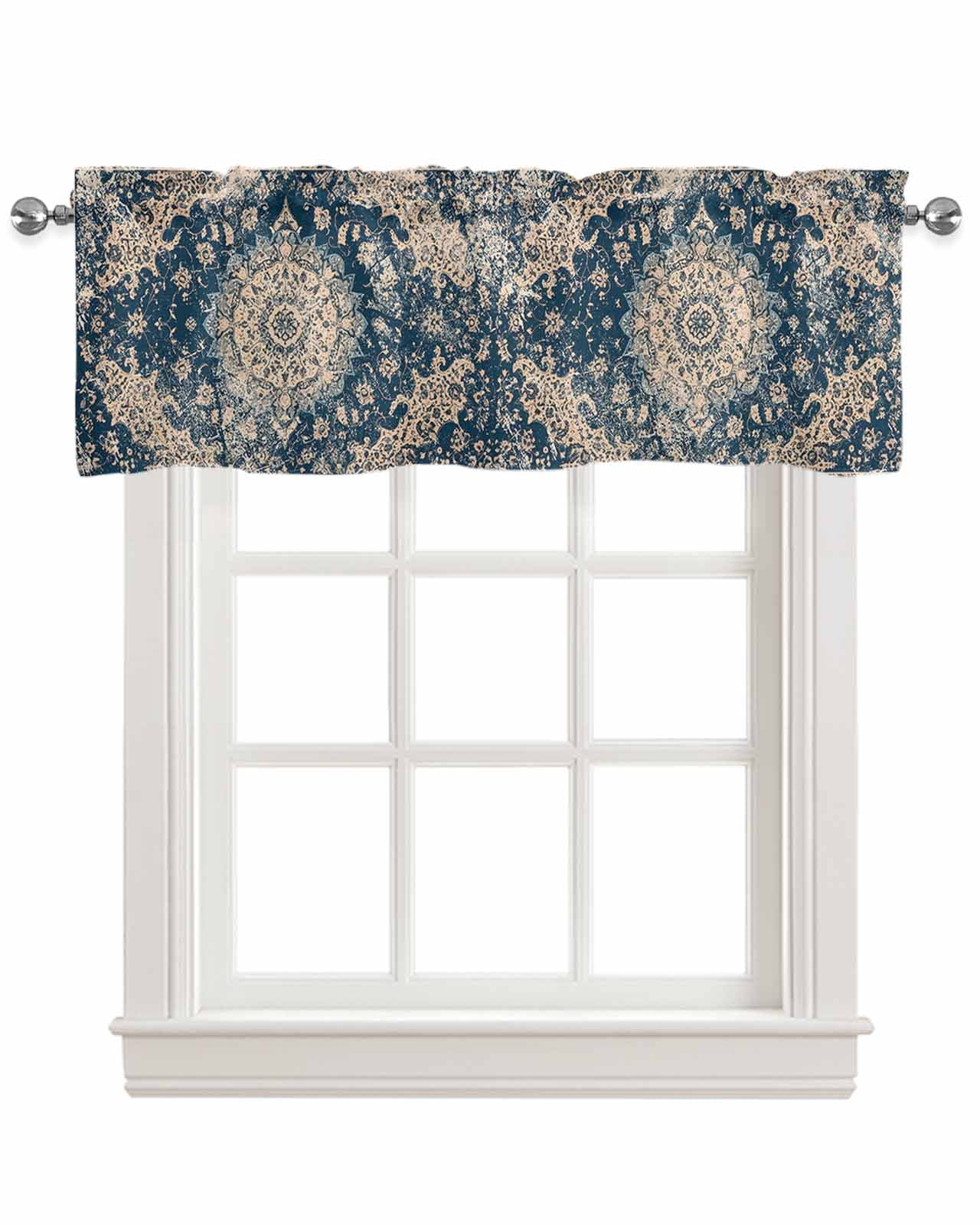 Navy Blue Boho Linen Curtain Valance for Bedroom/Bathroom/Kitchen ...