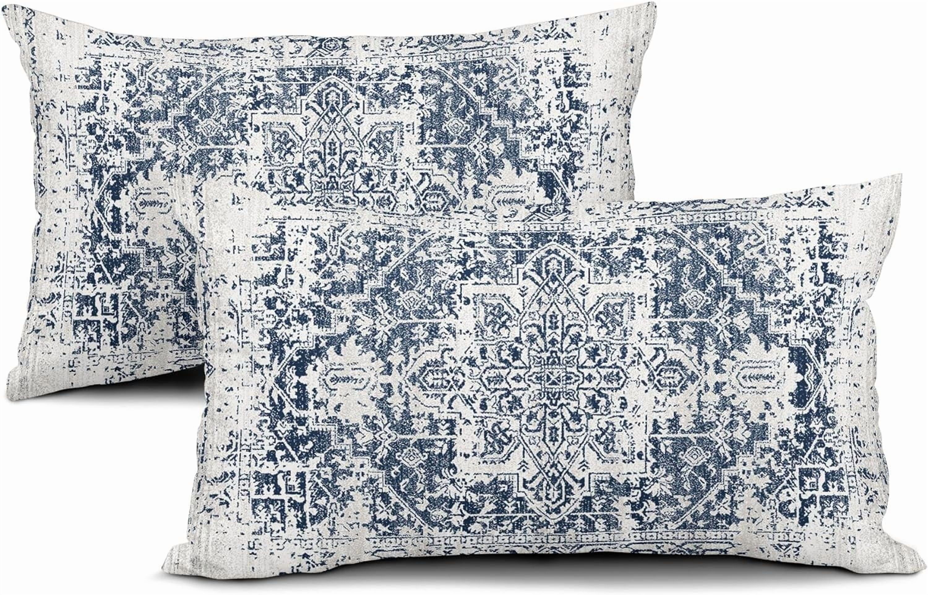 Navy Blue Boho Lumbar Pillow Covers 12X20 in Set of 2 Ethnic Bohemian ...