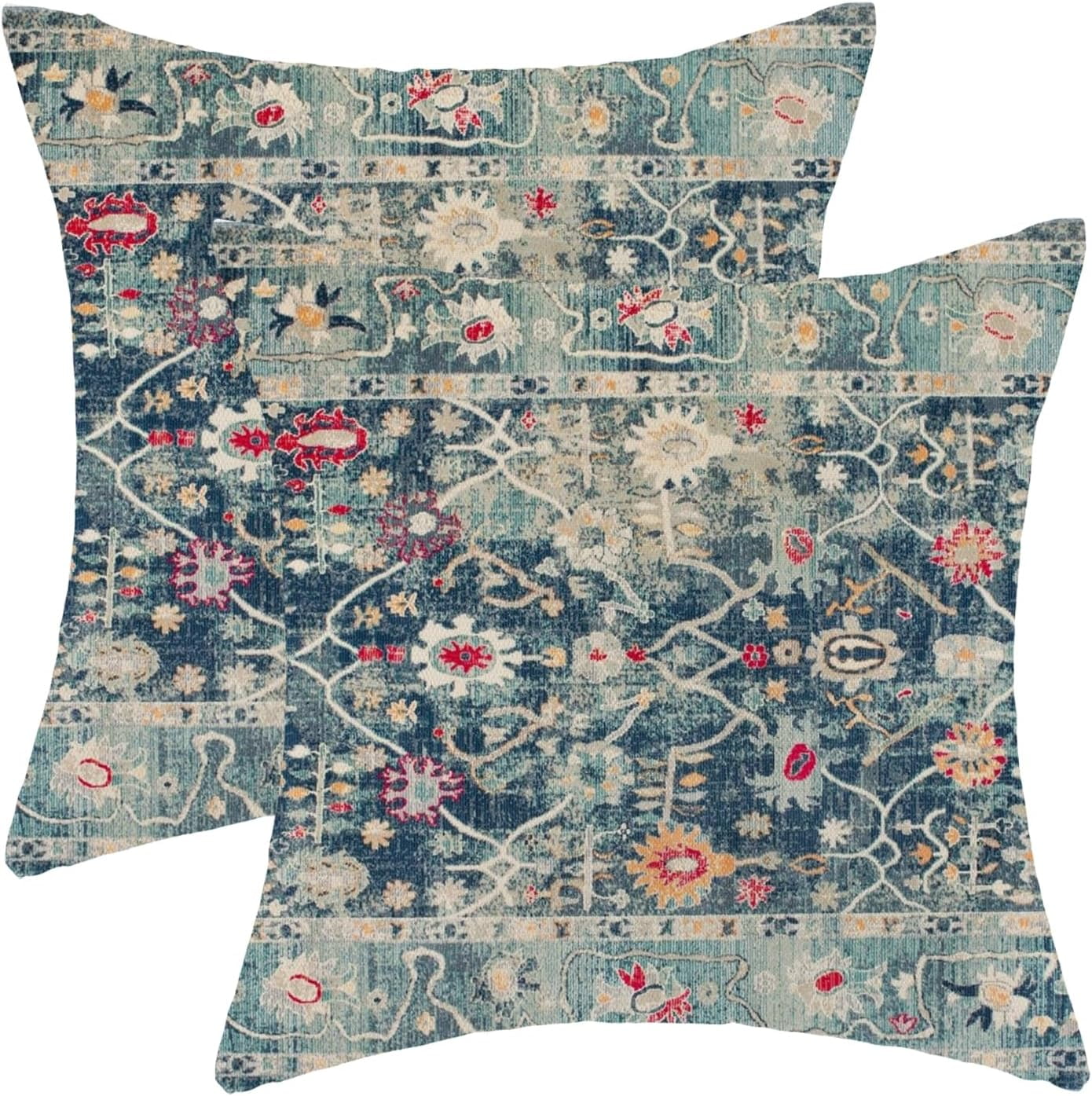 Navy Blue Boho Pillow Covers 16x16 Inch Set of 2,Teal Ethnic Design ...