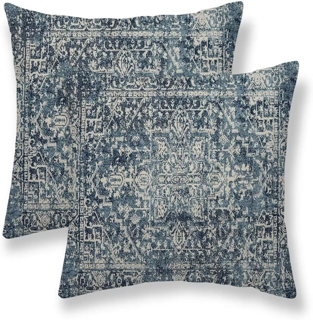 Navy Blue Boho Pillow Covers 20x20 Set of 2, Carpet Pattern Outdoor ...