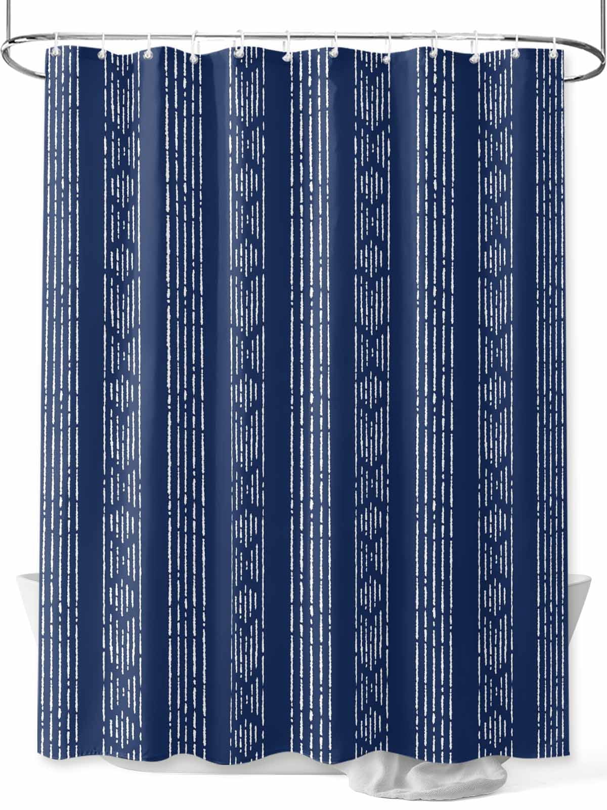 Navy Blue Boho Shower Curtain Set with Hook Washable Cloth Polyester ...