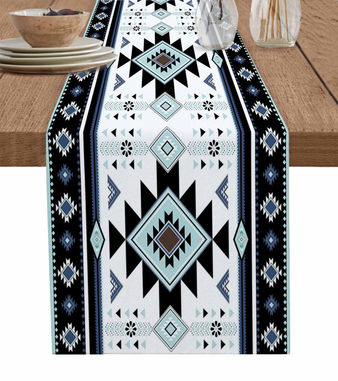 Navy Blue Boho Table Runner 108 Inches, Vintage Southwestern Ethnic ...