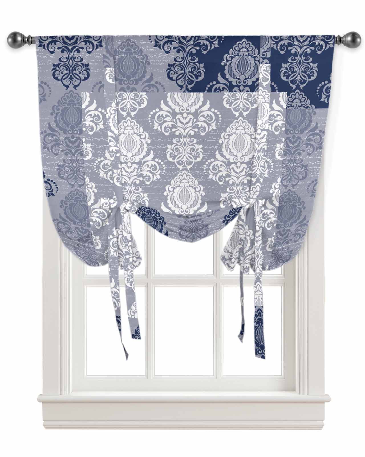 Navy Blue Boho Tie Up Curtains for Kitchen Bathroom Bedroom Windows 63 ...