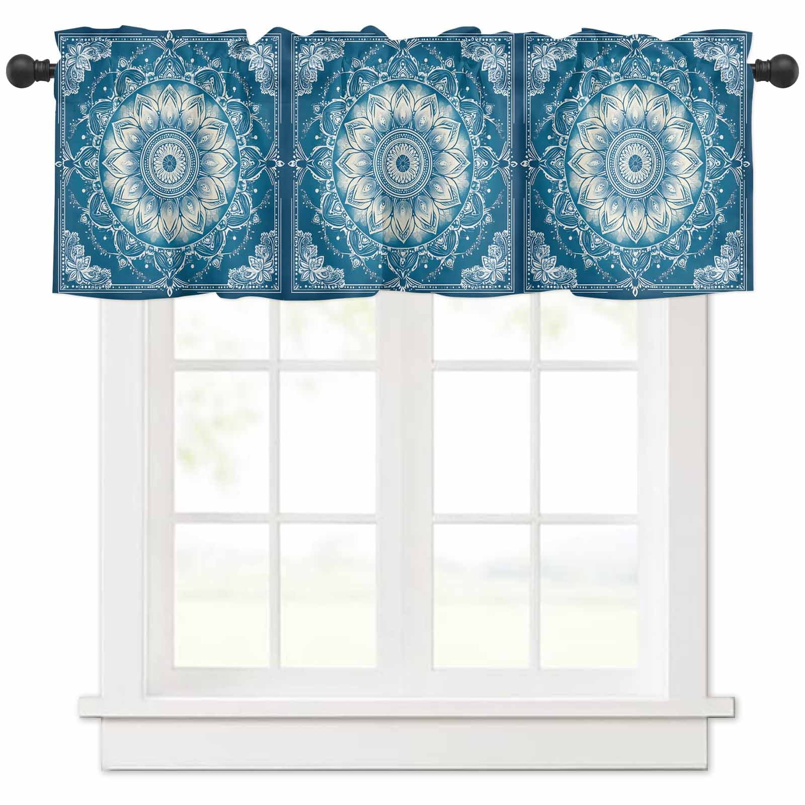 Navy Blue Boho Valances for Windows Farmhouse Kitchen Curtains Valances ...