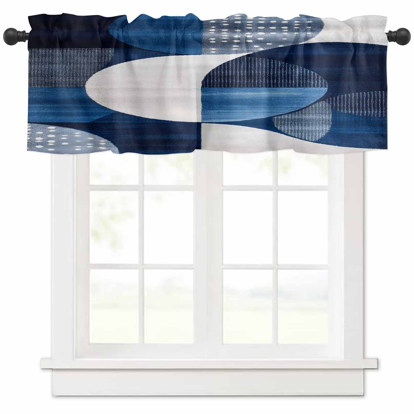 Navy Blue Boho Valances for Windows Farmhouse Kitchen Curtains Valances ...