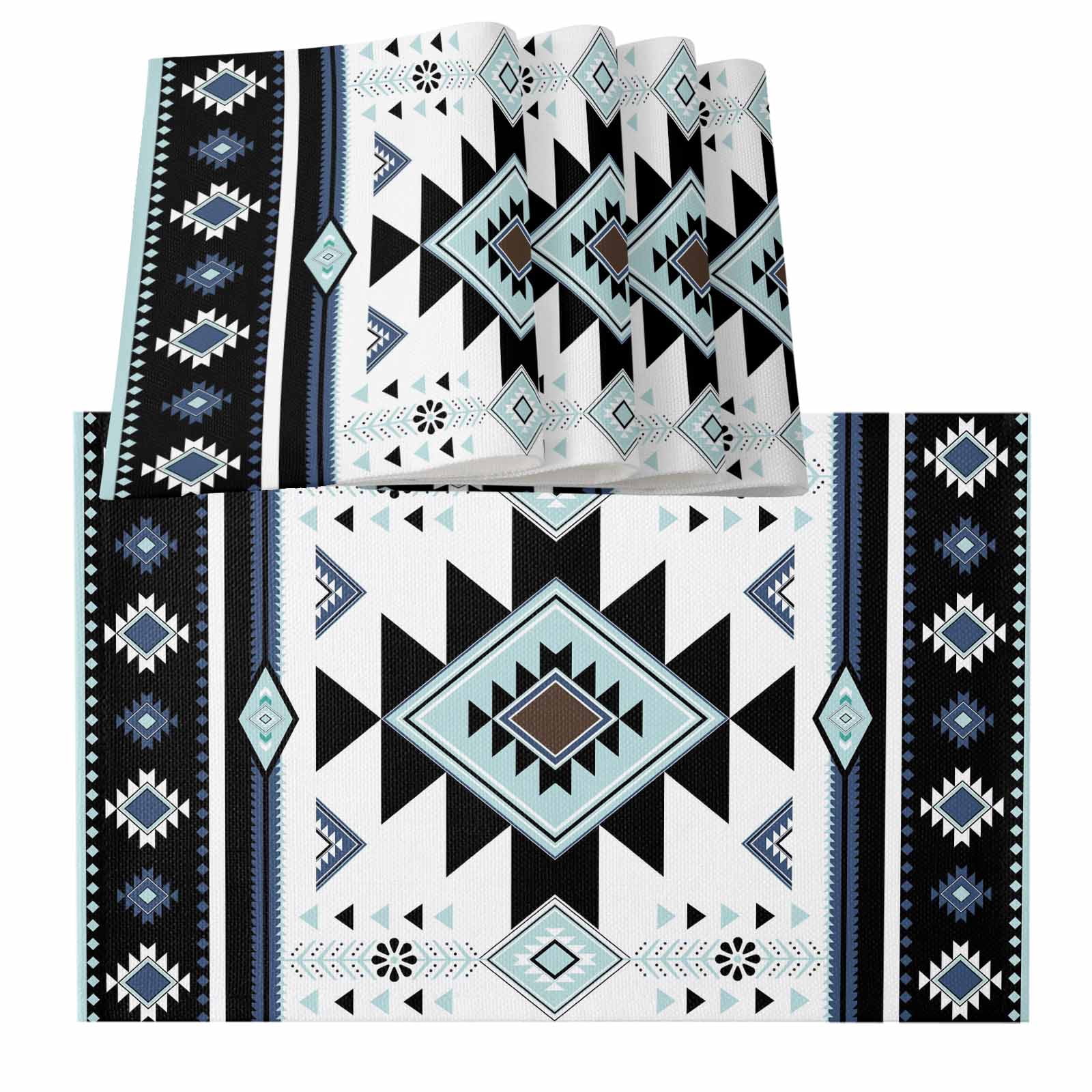 Navy Blue Boho Vintage Southwestern Ethnic Tribal Geometric Burlap ...