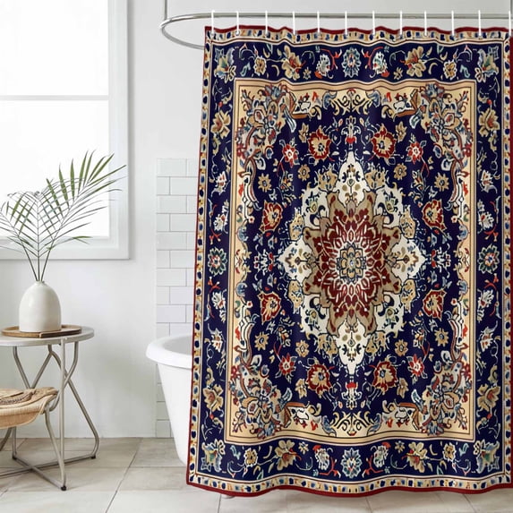 Navy Blue Boho Waterproof Fabric Shower Curtain,Contemporary Abstract ...