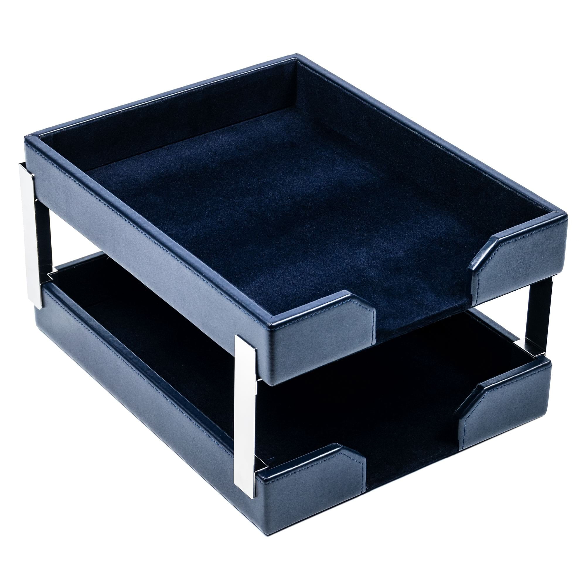 Navy Blue Bonded Leather Double Letter Trays - Walmart.com