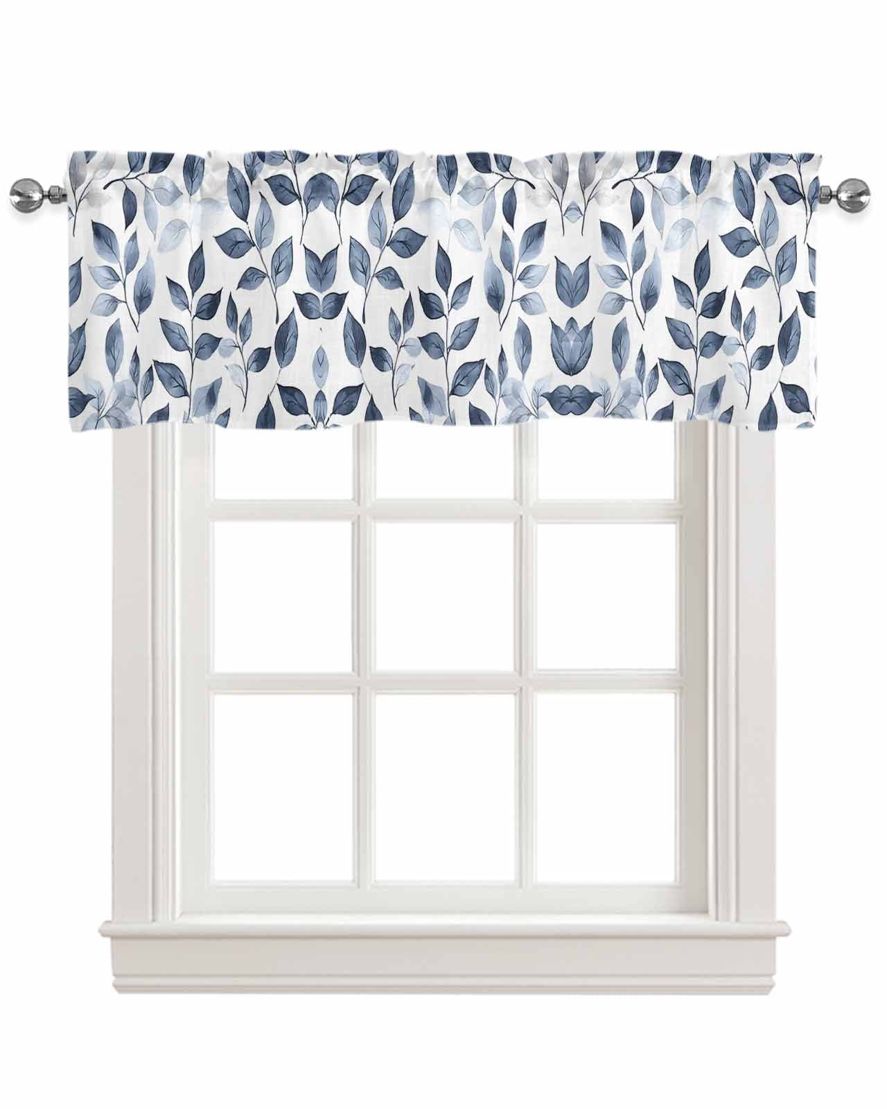Navy Blue Botanical Kitchen Valances for Windows Farmhouse Linen Window ...