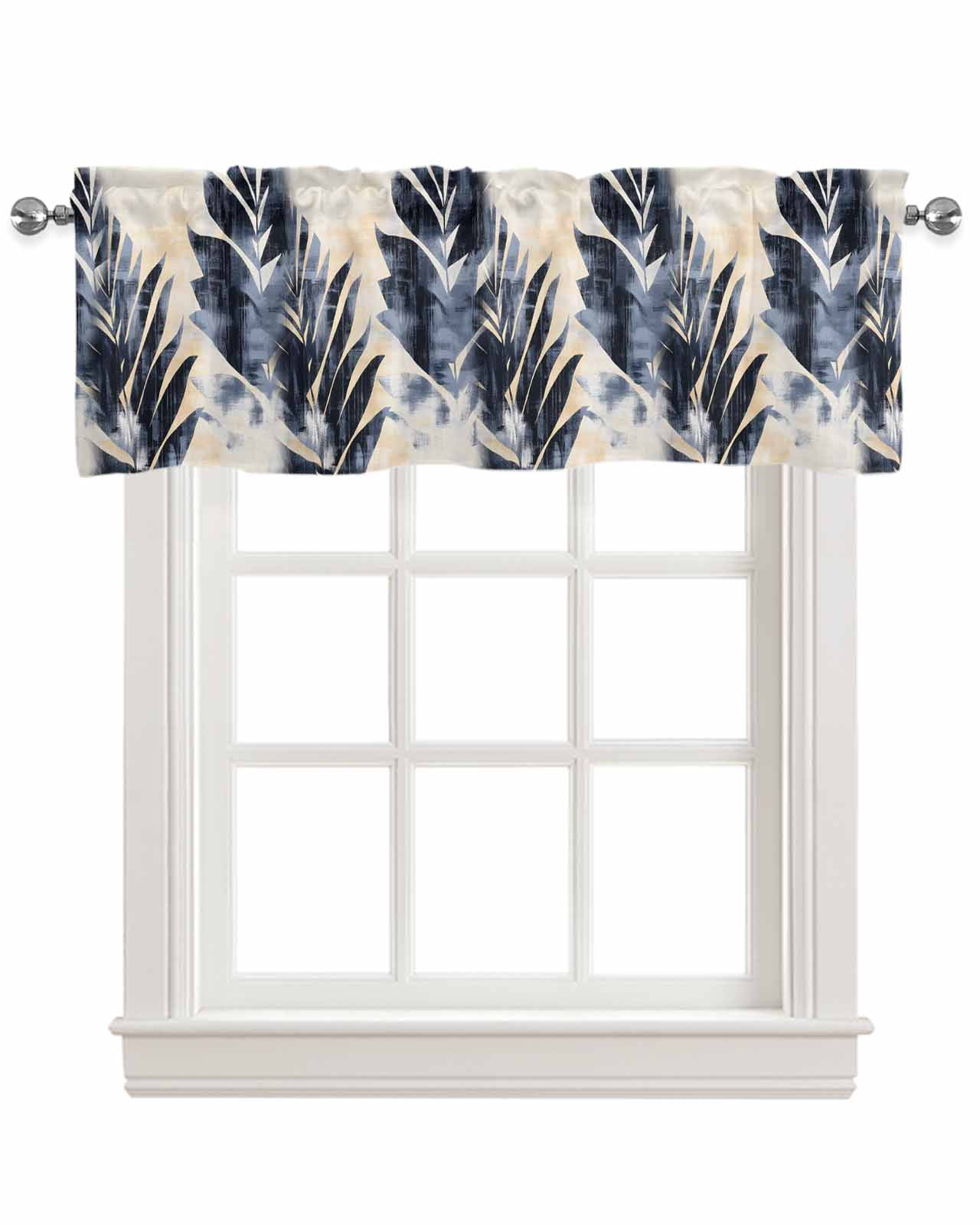 Navy Blue Botanical Kitchen Valances for Windows Farmhouse Linen Window ...