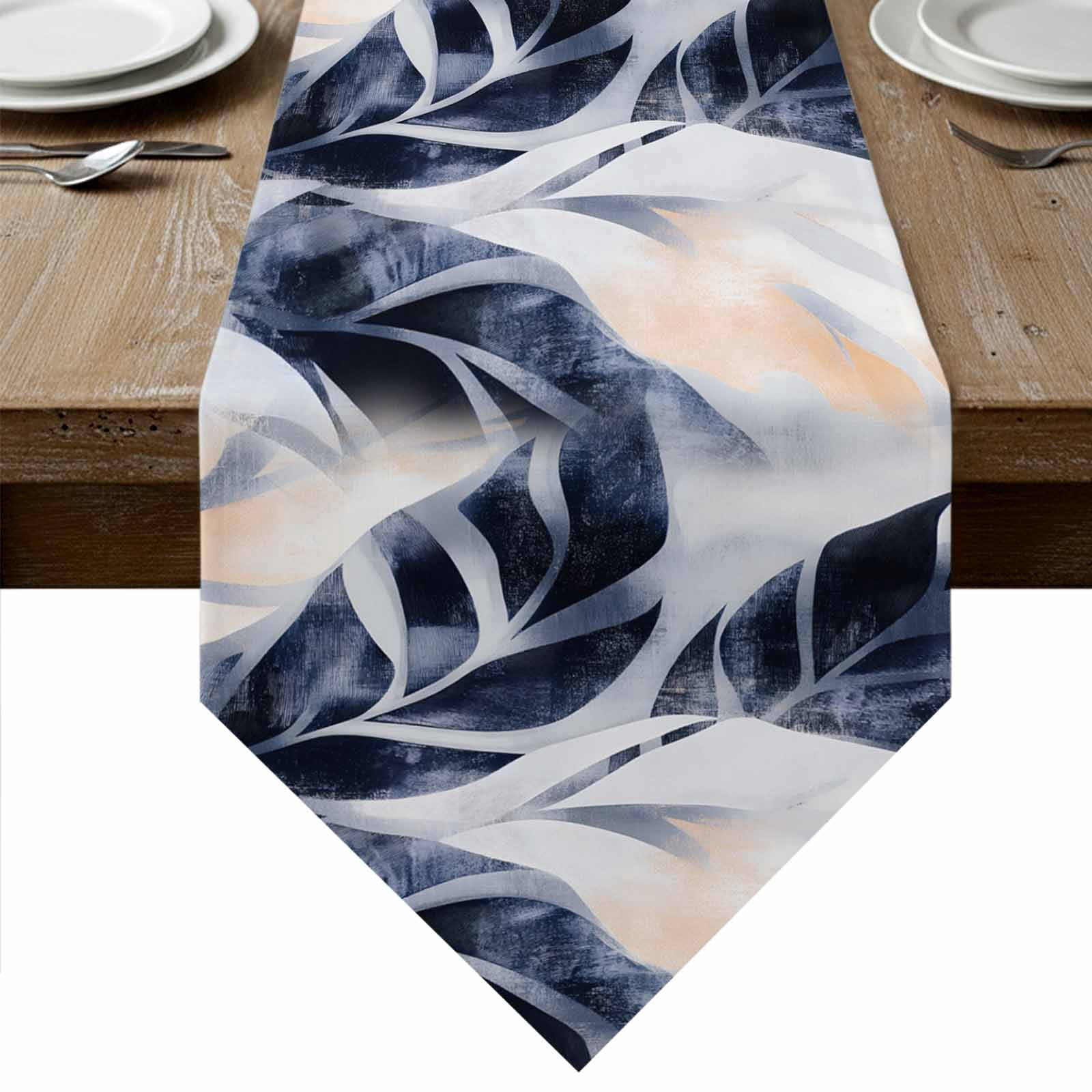 Navy Blue Botanical Table Runner Linen Burlap Table Runner 60 Inches ...