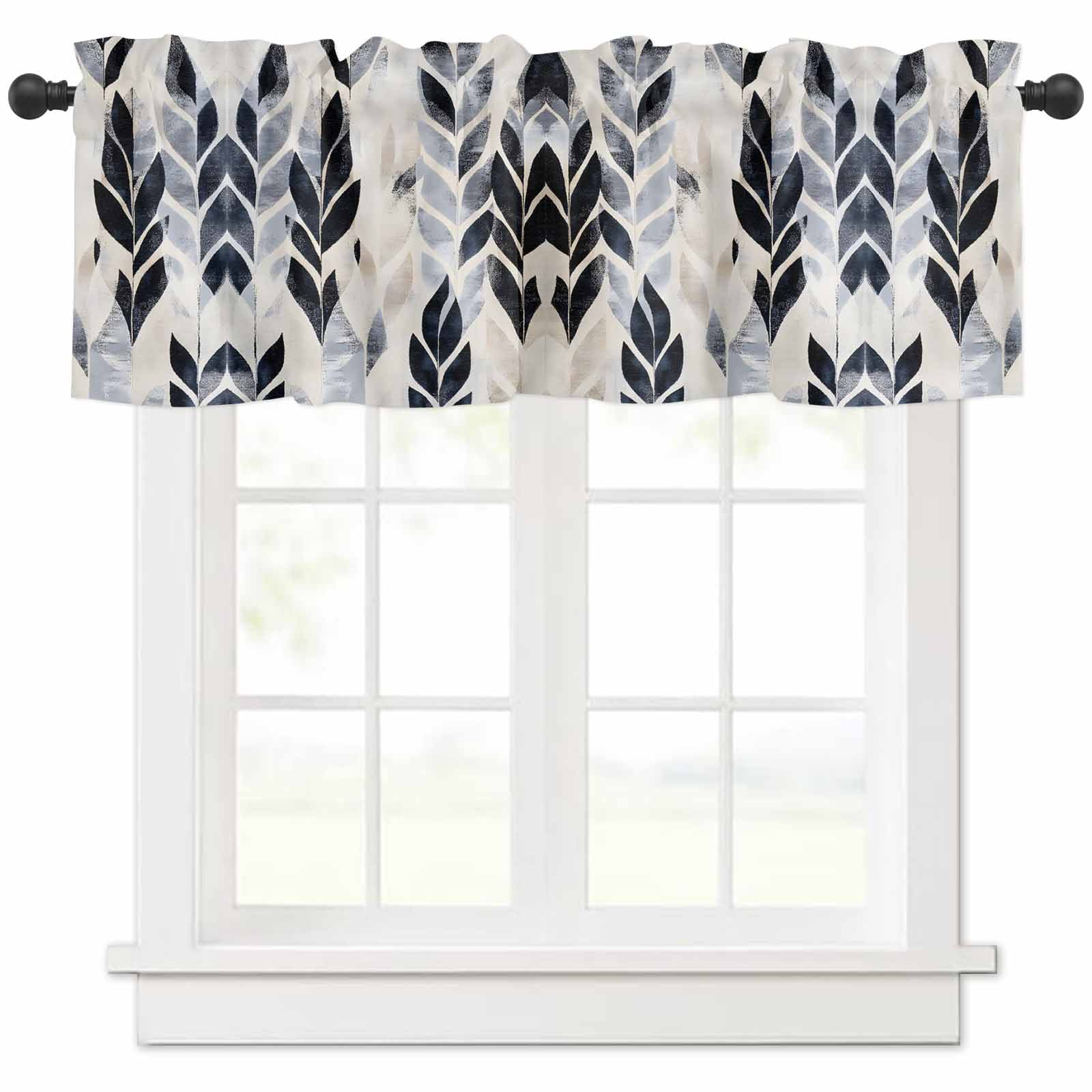 Navy Blue Botanical Valances for Windows Farmhouse Kitchen Curtains ...