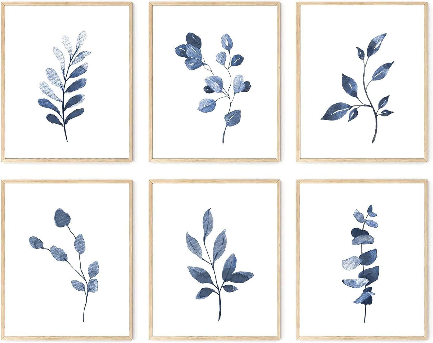 Navy Blue Botanical Wall Art Set of 6, Minimalist Abstract Botanical ...