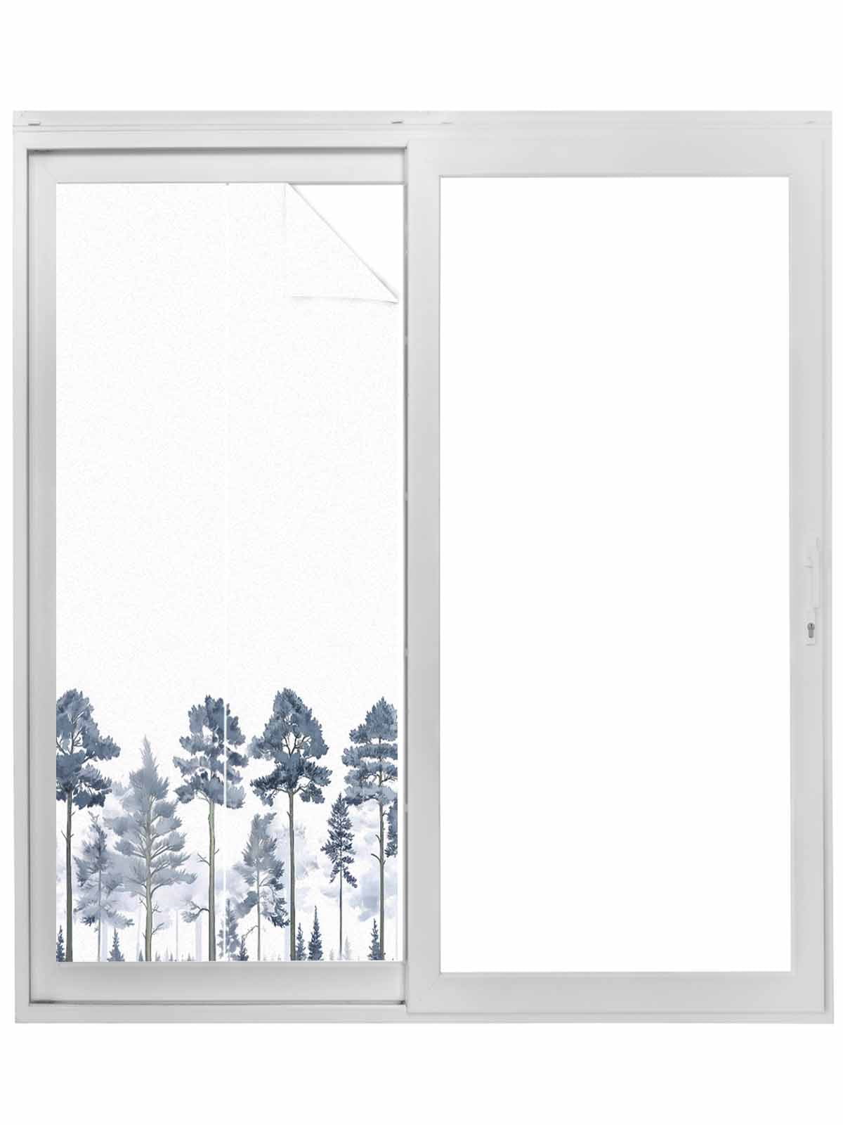 Navy Blue Botanical Window Privacy Film, Watercolor Tree Static Cling ...