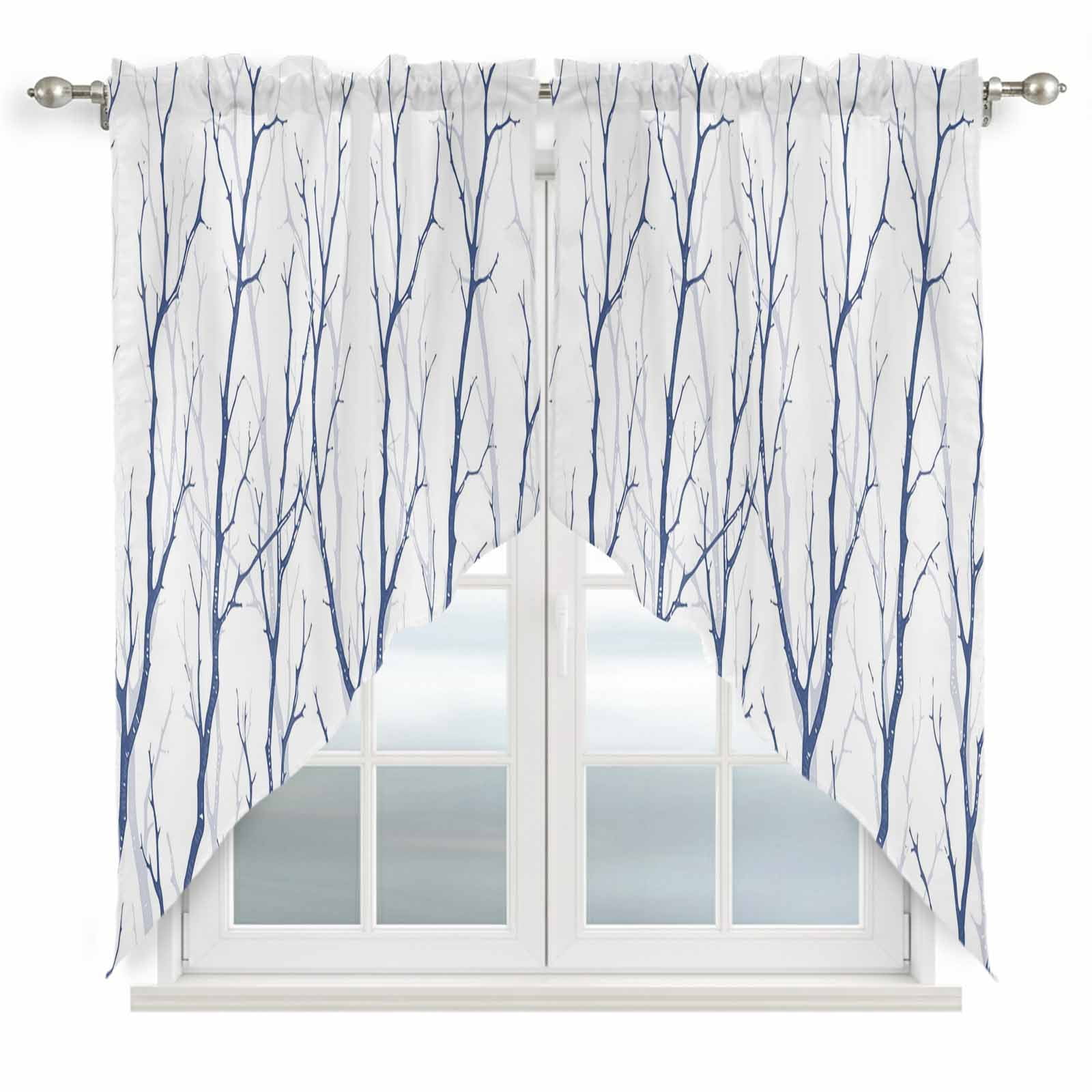 Navy Blue Branches Swag Curtains for Kitchen/Bedroom/Living Room ...
