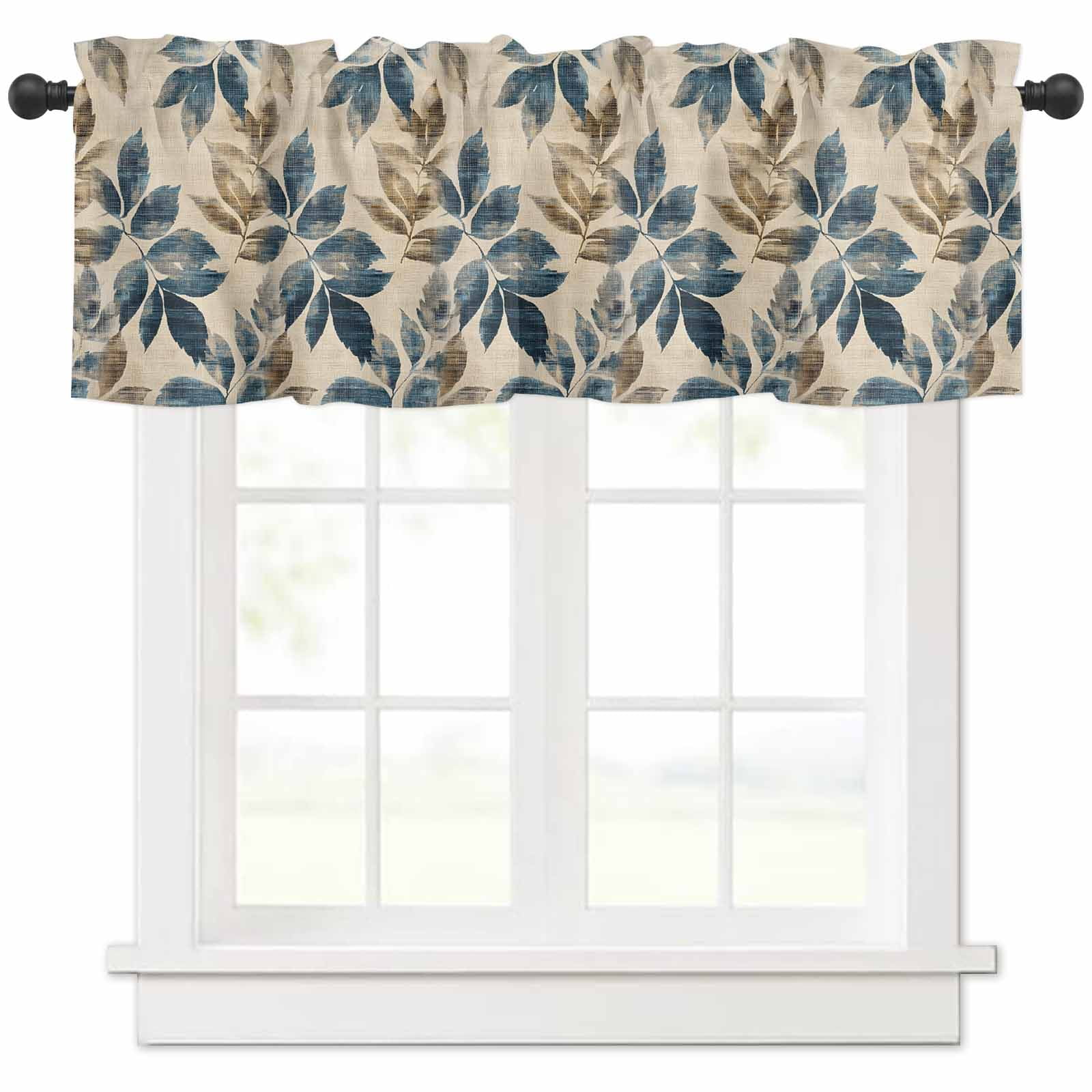 Navy Blue Brown Botanical Valances for Windows Farmhouse Kitchen ...