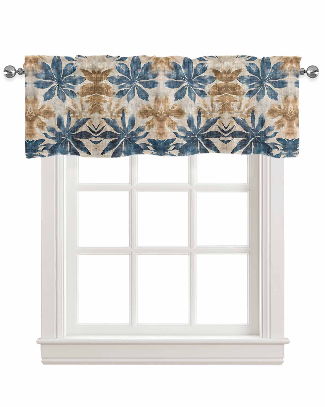 Navy Blue Brown Kitchen Valances for Windows Farmhouse Linen Window ...
