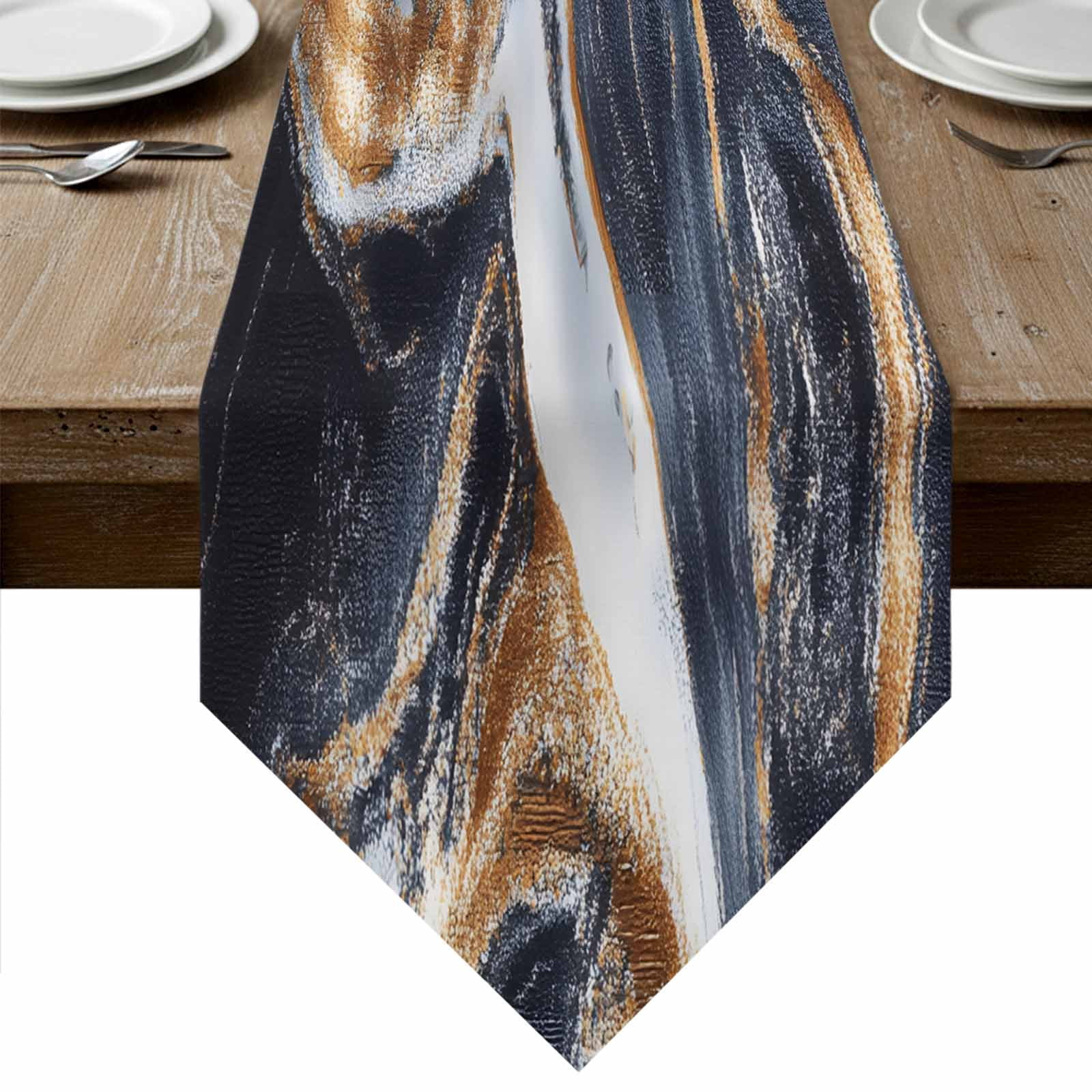 Navy Blue Brown Marble Table Runner Linen Burlap Table Runner 72 Inches ...