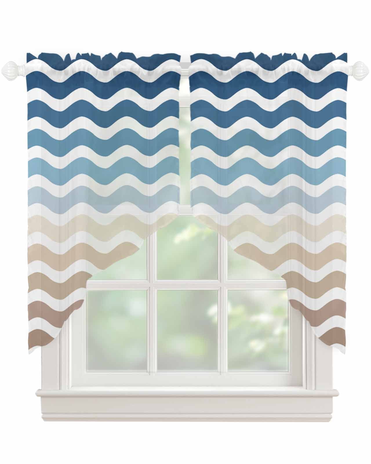 Navy Blue Brown Ombre Moire Swag Valances for Windows, Water Ripple ...