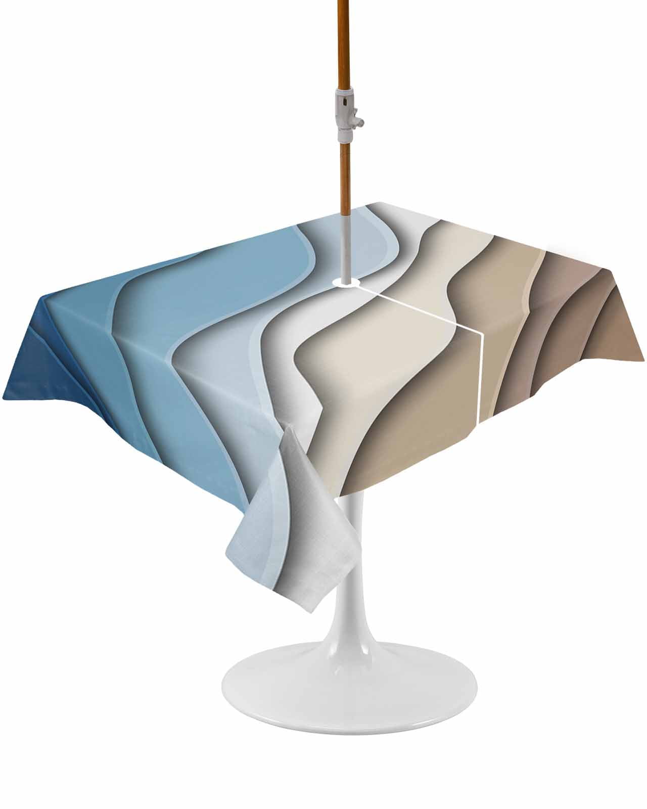 Navy Blue Brown Ombre Rectangle Outdoor Tablecloth, Waterproof Table ...
