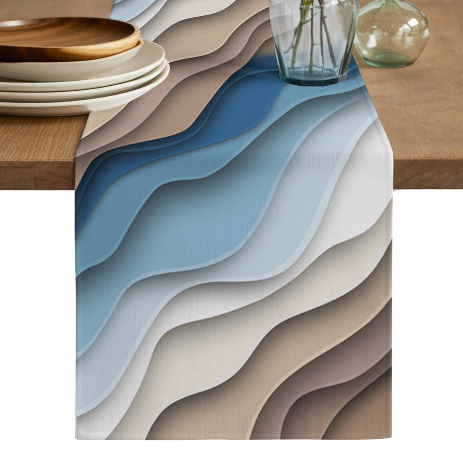 Navy Blue Brown Ombre Table Runner, Modern Geometric Abstract Cream ...