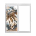 Navy Blue Brown Palm Tree Window Privacy Film, Tropical Leaves Vintage ...