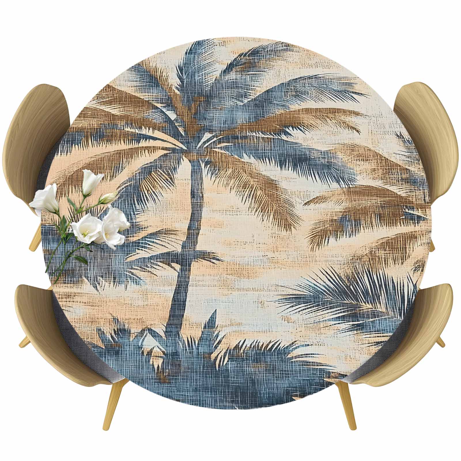 Navy Blue Brown Round Tablecloth 55-60 Inch Round Fitted Table Cloth ...