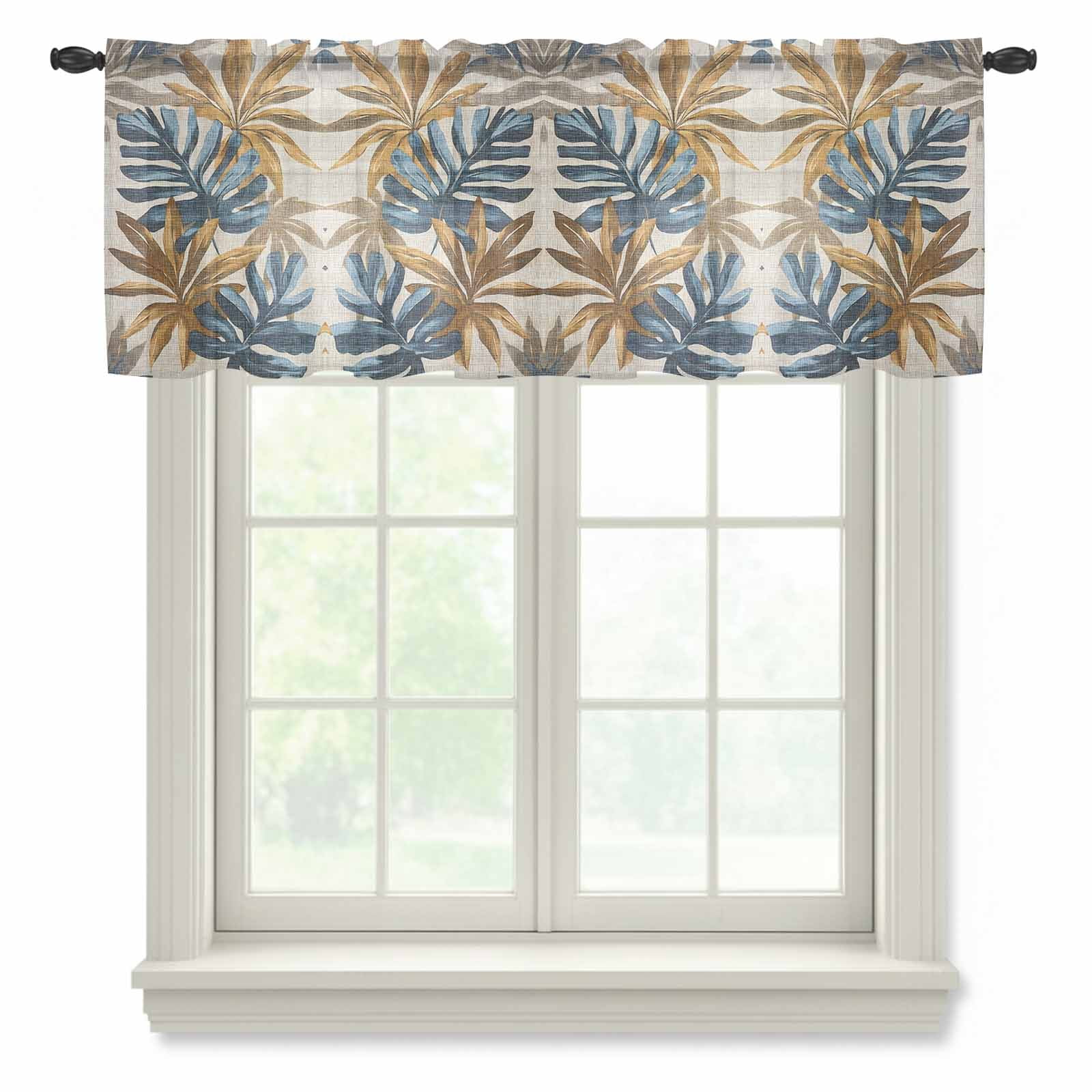 Navy Blue Brown Valance Curtains for Kitchen/Living Room/Bathroom ...