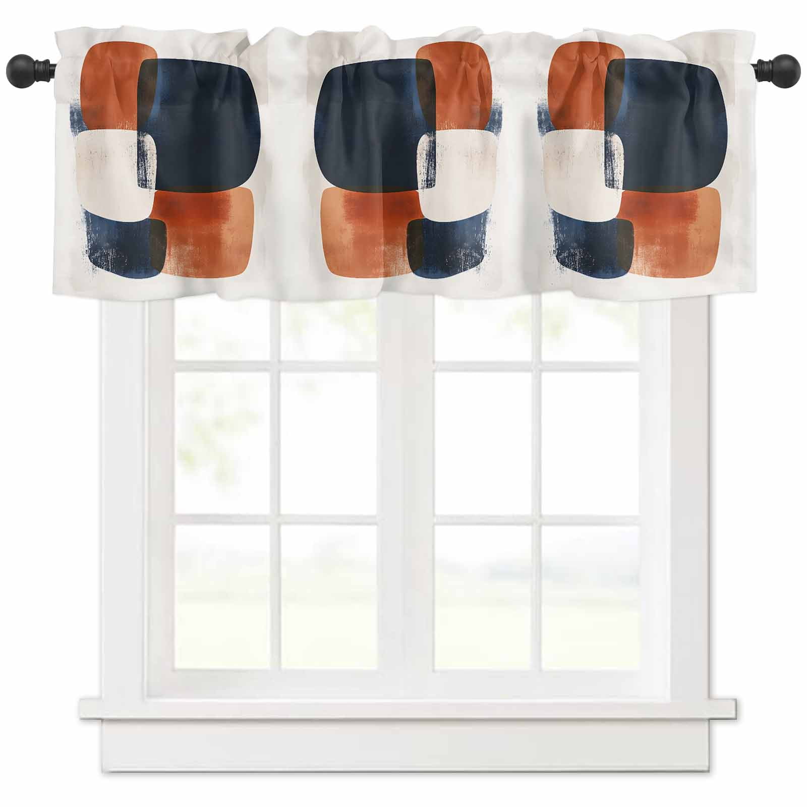 Navy Blue Brown Valances for Windows Farmhouse Kitchen Curtains ...