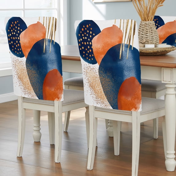 Navy Blue Burnt Orange Chair Back Covers, Abstract Modern Geometric ...